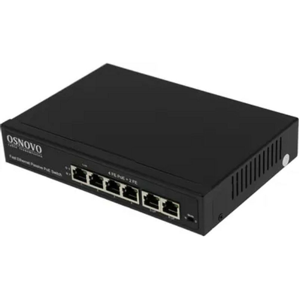 Osnovo Коммутатор Passive PoE коммутатор 6 портов, 4 PoE порта 10 100 Base-T, 2 10 100 Base-T Uplink, до 30W на порт SW-20600 A 80W