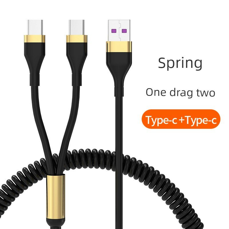 Кабель с выдвижной катушкой USB в два порта (2 Type-C), 1,8 м, быстрая зарядка 5А для устройств Android