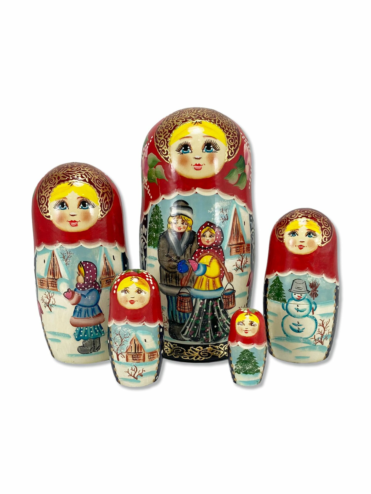 Матрёшка 5 мест Парочка у колодца, девушка с коромыслом