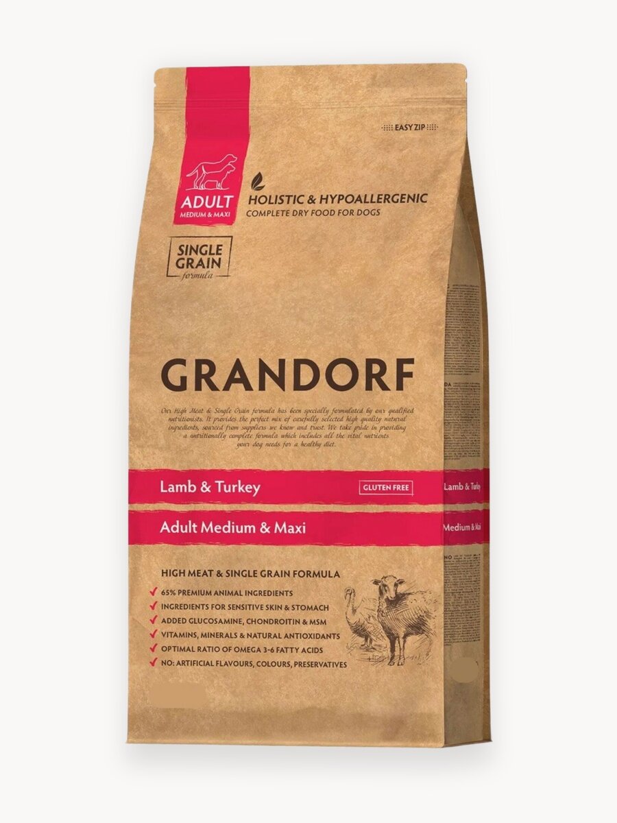 Сухой корм Grandorf Holistic Adult Medium & Maxi для взрослых собак средних и крупных пород, с ягненком и индейкой 10 кг