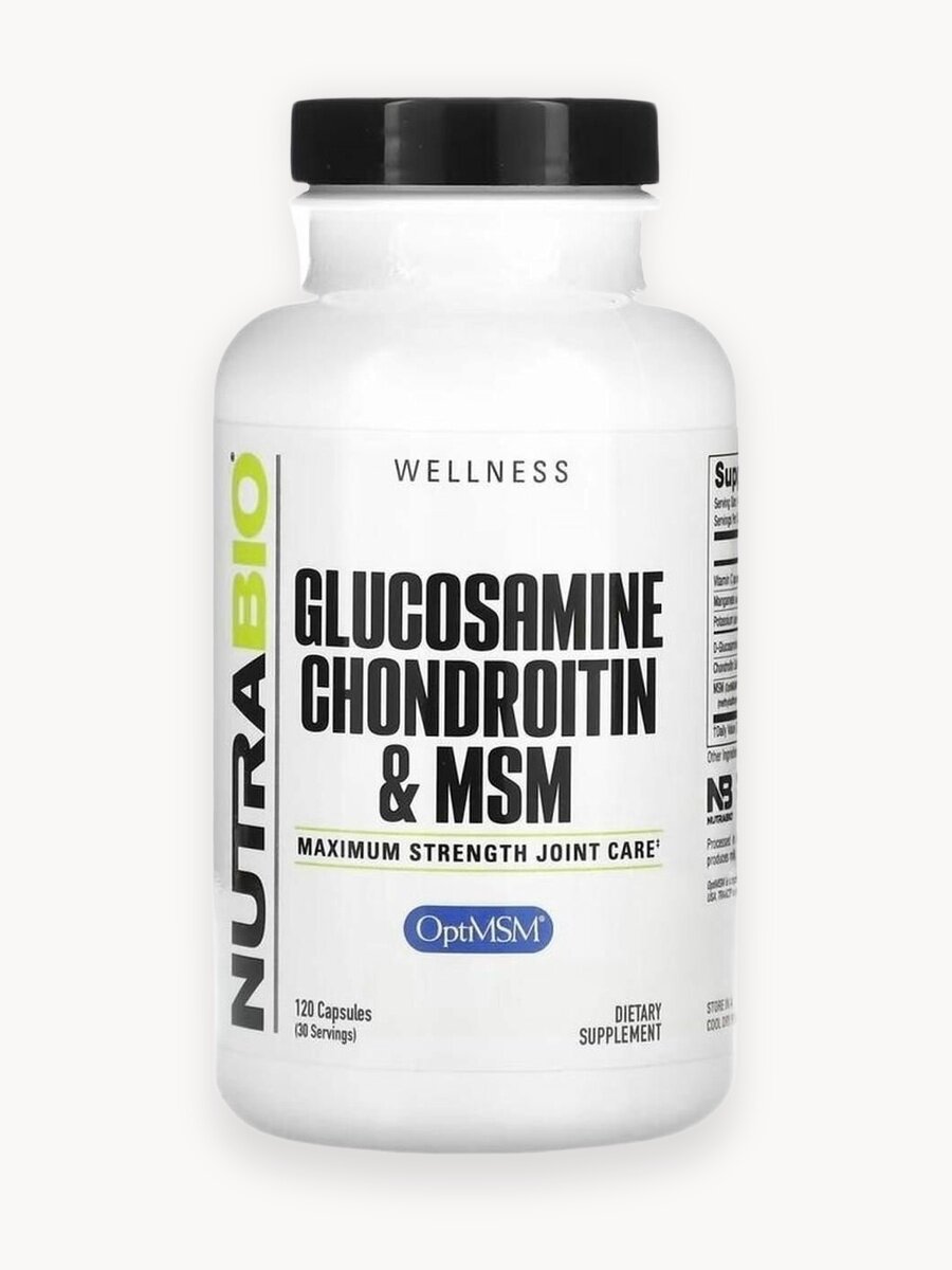 Добавка NutraBio "Глюкозамин + Хондроитин", для суставов, 120 капс