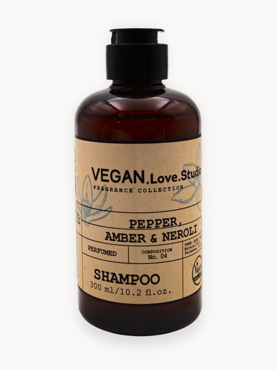 Шампунь бессульфатный для сухих и повреждённых волос VEGAN.LOVE.STUDIO Pepper Amber Neroli 300 мл