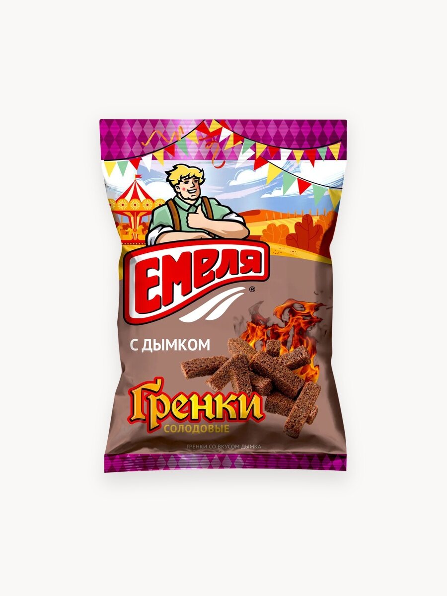 Гренки Емеля "Солодовые с Дымком", ржано-пшеничный хлеб, 10 шт по 60г