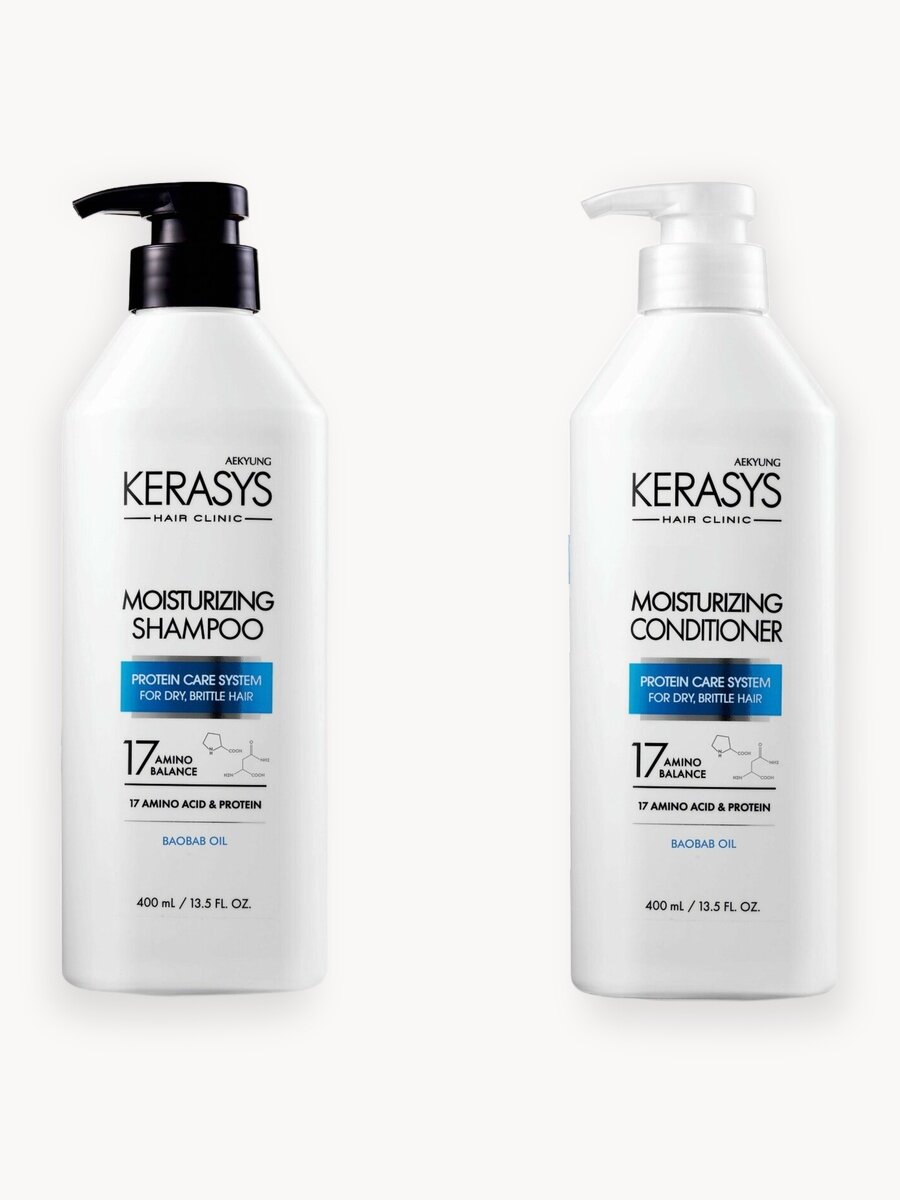 Kerasys Набор шампунь и кондиционер для волос Увлажняющий CLINIC 2х400 мл, для кудрявых и вьющихся волос, Корея