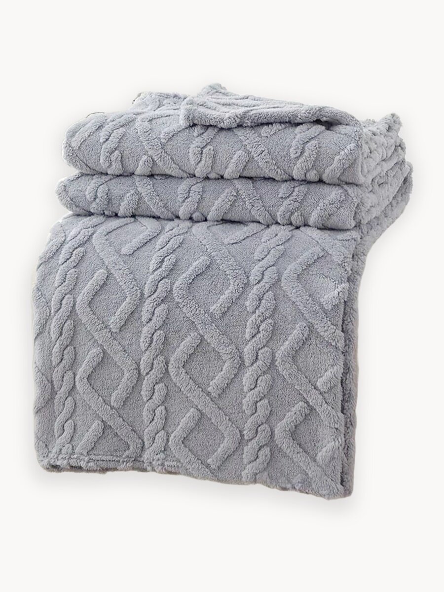 Плед/покрывало на кровать/диван 200х220 см шерстяной, Велсофт, Светло-серый