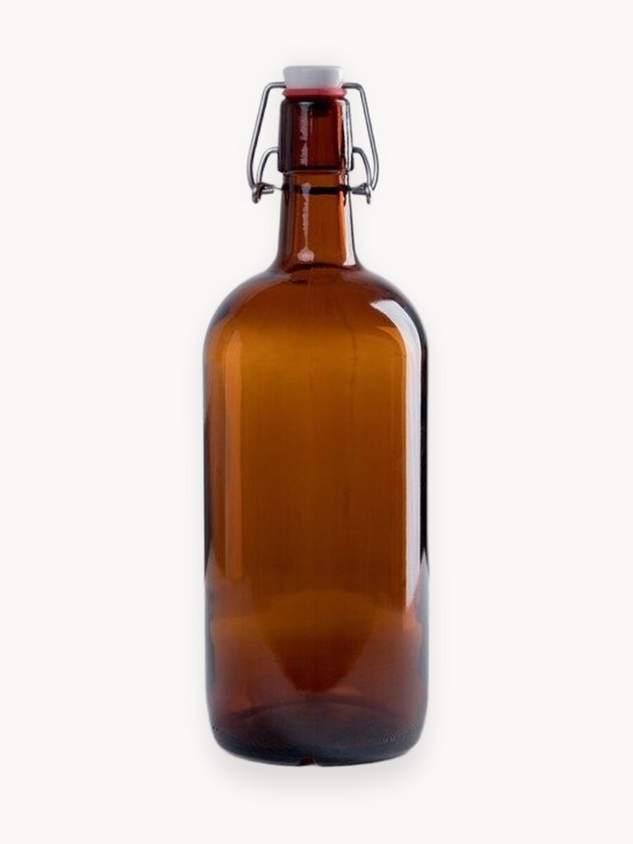 Бутылка стеклянная с бугельной пробкой коричневая 1 л ( 12 штук)