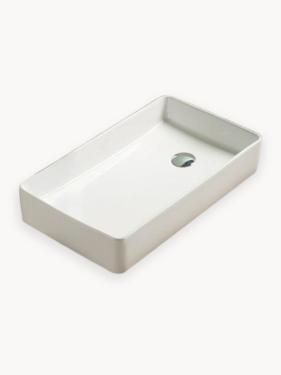 Раковина накладная в ванную со смещенным сливом прямоугольная белая Ottenberg, 61см