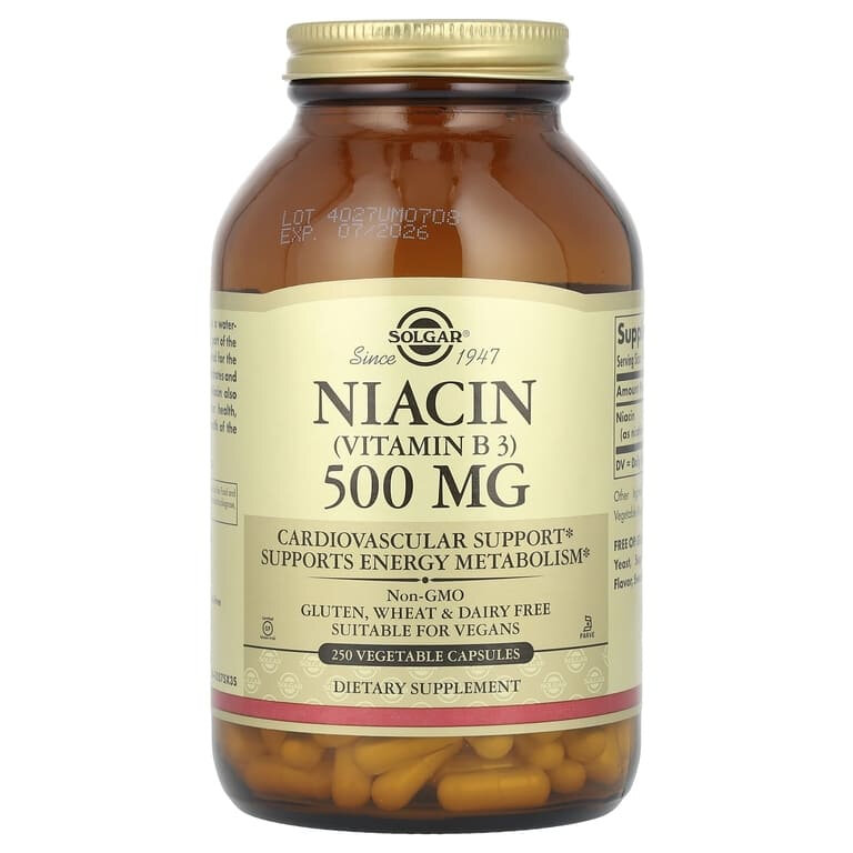 Solgar Niacin, Ниацин (Витамин B-3) 500 мг 250 вегетарианских капсул