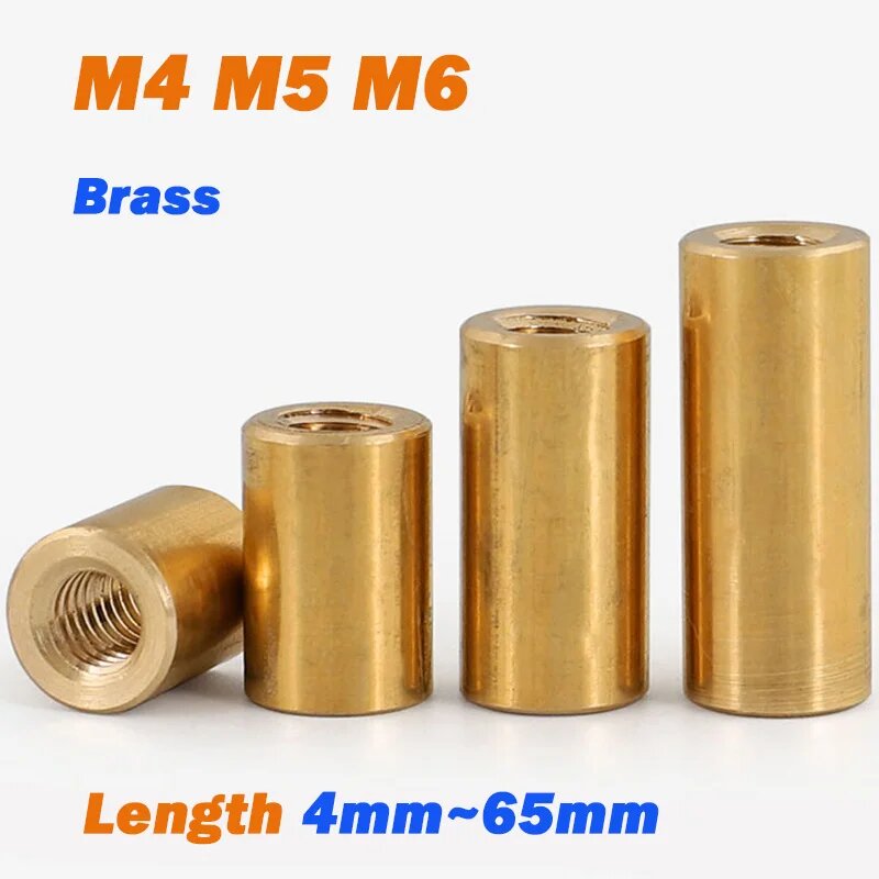 Латунные круглые гайки M4 M5 M6, длина 4-65 мм M4x15x6mm-2Pcs