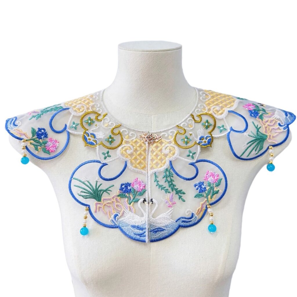 Вышитый Цветок Искусственный Воротник Декоративный Воротник для Древнего Костюма Съемный Ложный Воротник Женская Шаль Для Регулировки Шеи