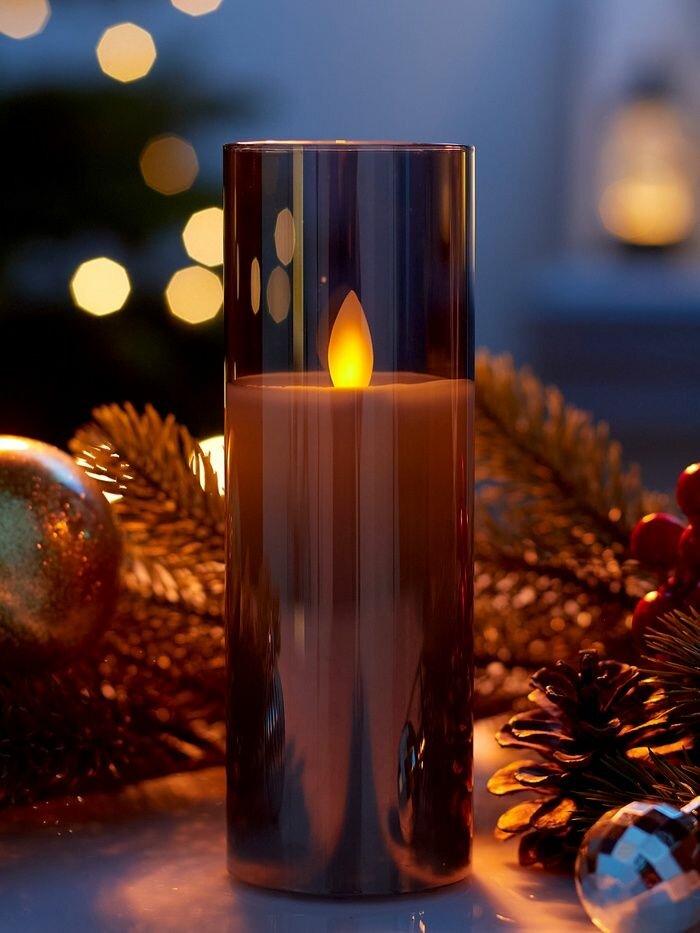 Светодиодная свеча Серебристая , 20 5.5 см, от батареек AAx2, свечение тёплое белое