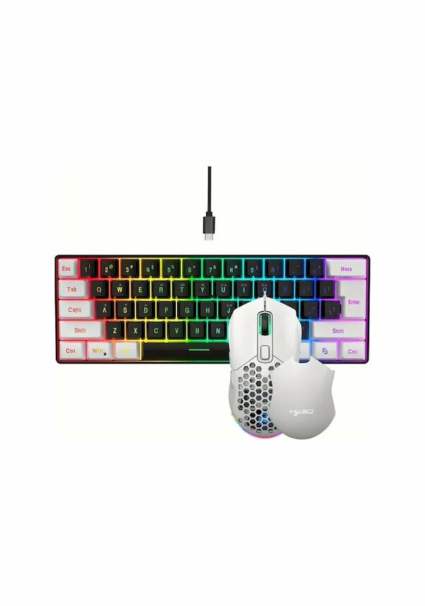 Эргономичная компактная клавиатура и игровая мышь V700WB X300W с 61 клавишей RGB-подсветкой и оптическим датчиком ABS для ПК, Mac, PS4, Xbox