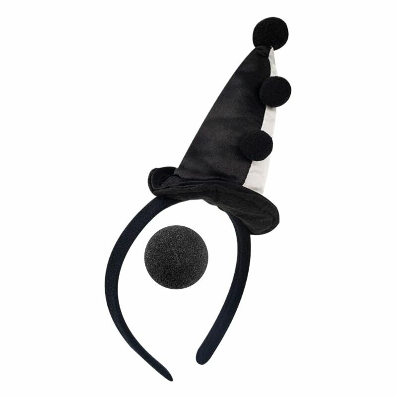 Набор повязок на голову Клоуна-Черно-Белая Шляпа Клоуна с Черным Носом