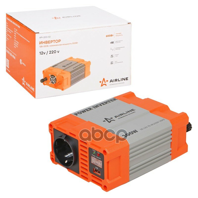 Инвертор! 12в-220в, 300 вт AIRLINE арт. API20002