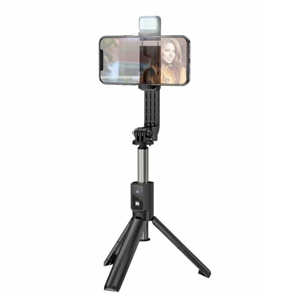 Монопод/трипод для селфи Hoco K15 с пультом и подсветкой, черный