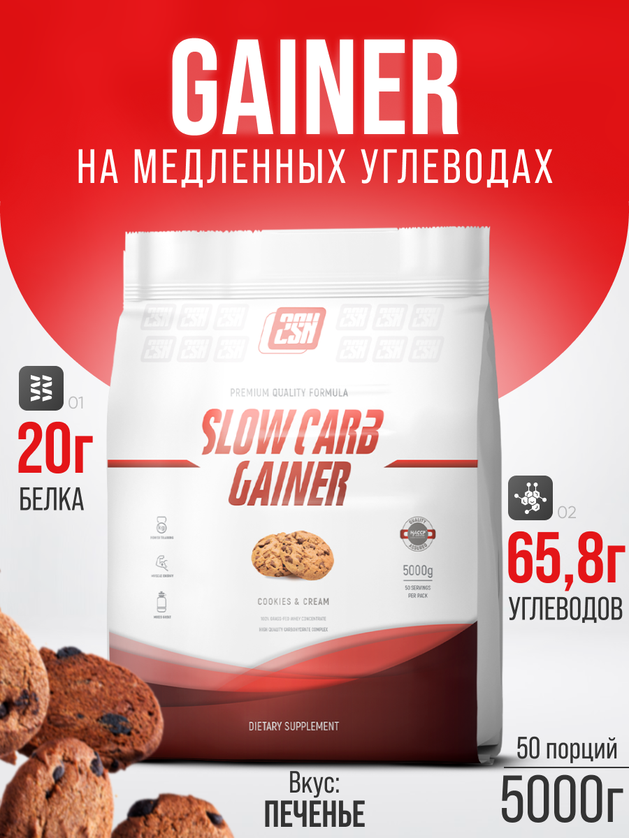 Гейнер для набора мышечной массы с медленными углеводами 2SN Slow Carb Gainer 5000г (Печенье)