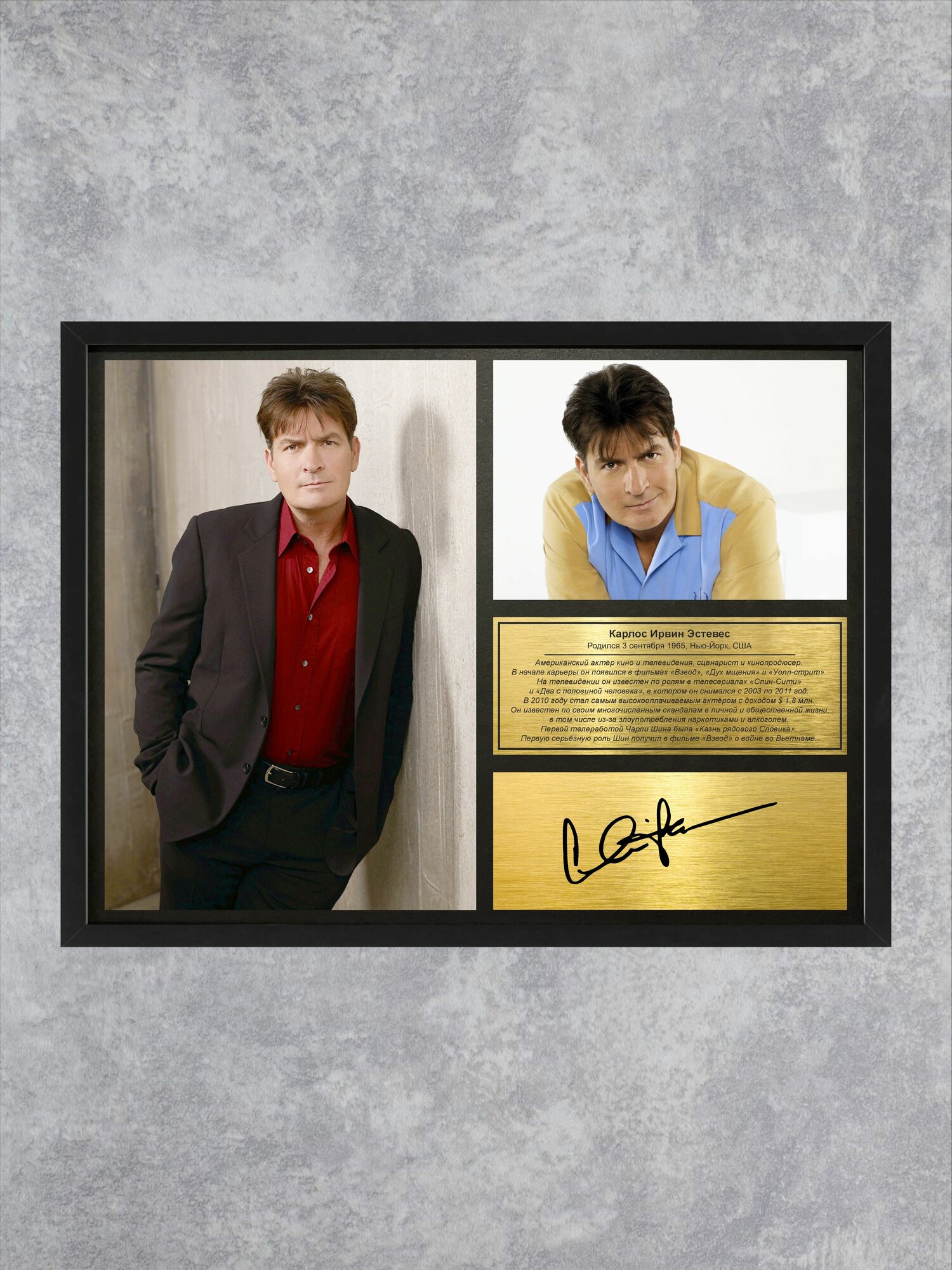 Charlie Sheen автограф и металлические фотографии в рамке