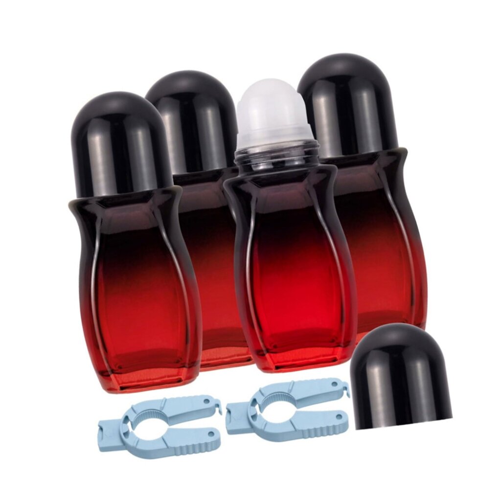 Шариковый флакон дезодоранта из градиентного красного стекла с черной крышкой