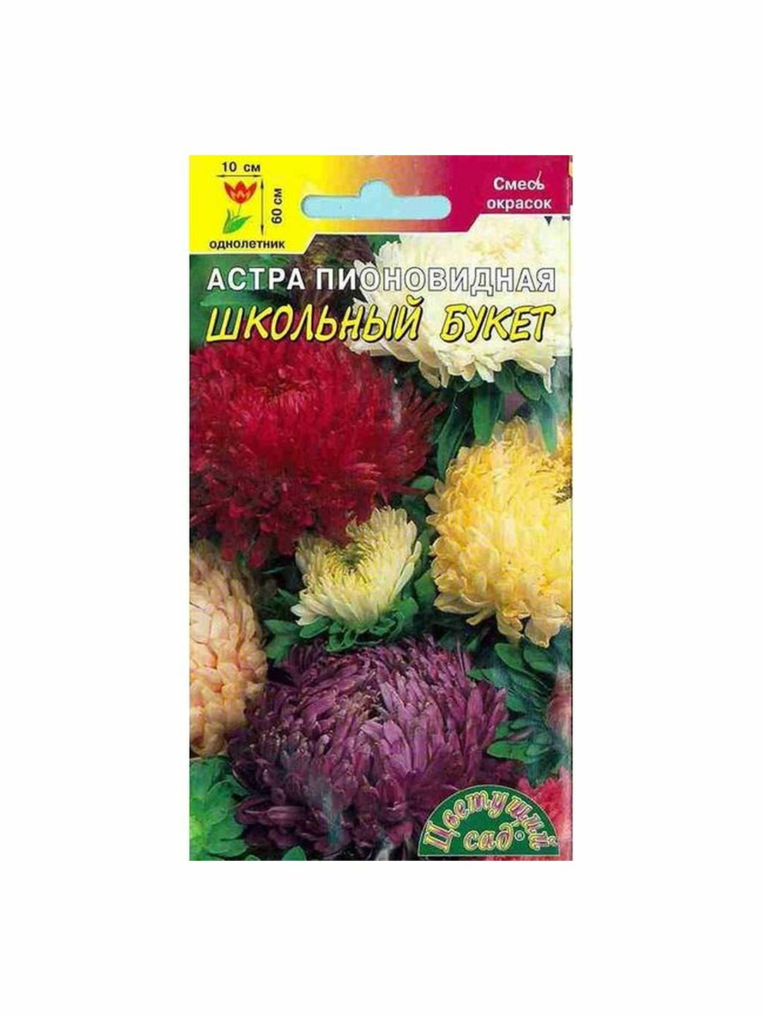 Семена Астра Школьный Букет, пионовидное, смесь, однолетник, Цветущий Сад, 1 пачка - 0.3г семян