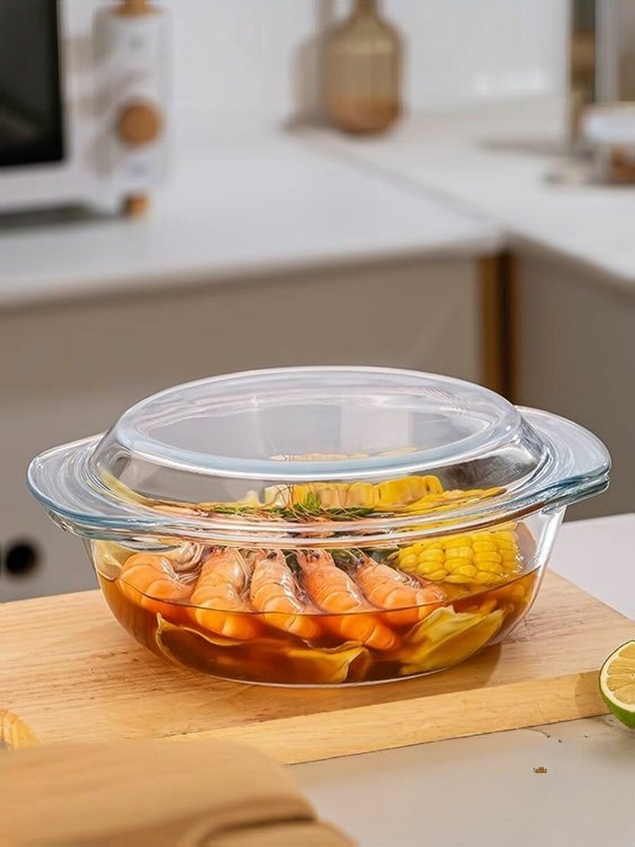 Жаропрочная форма, блюдо, кастрюля с крышкой, прозрачная 22Х27Х12 см, Borcam 2100 мл. Форма для запекания, выпечки. В брендовой упаковке. Турция.