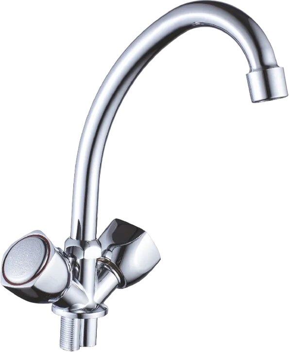 Смеситель для кухни Cron CN09 CN4009-2 с поворотным изливом, хром, глянцевый, вентильный
