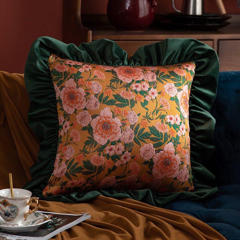 Декоративная подушка для дивана в винтажном стиле с роскошным дизайном, жаккардовая квадратная подушка, подушка для изголовья кровати с цветочным рифленым узором.