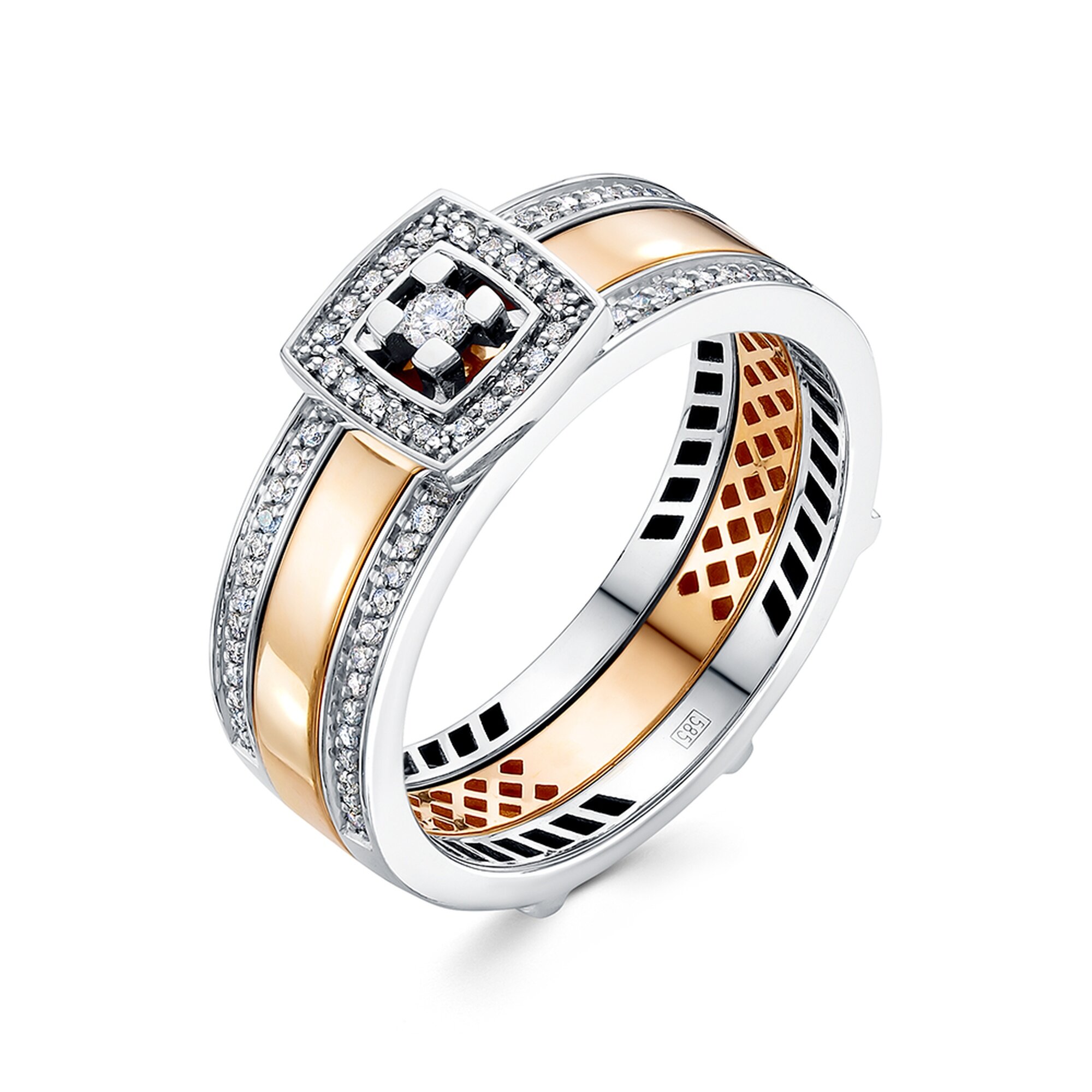 Кольцо, комбинированное золото, 585 проба, бриллиант