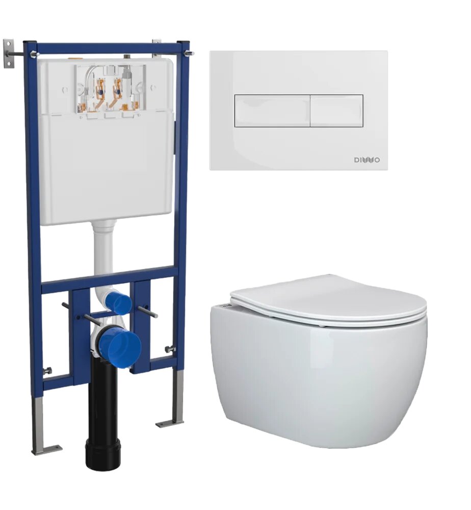 Комплект 3 в 1 Унитаз подвесной Ceramicanova Play CN3001 / Инсталляция DIWO 4501 / Кнопка 7320 цвет глянцевый белый