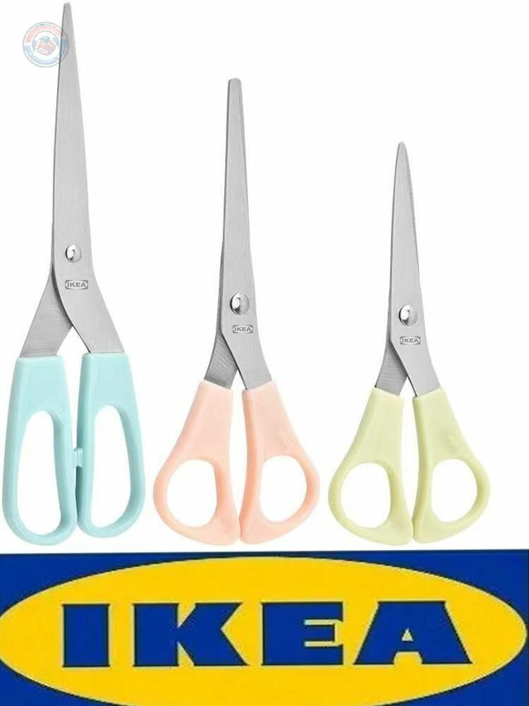 Ножницы Икеа Тройка, комплект из 3 разноцветных универсальных ножниц для дома и офиса, подходят для правшей и левшей, моются в посудомойке