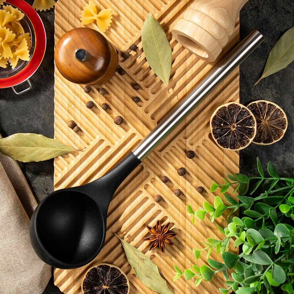 Половник для супа, силикон, стальная ручка, навеска, черная, Daniks, Stark, YW-KT258-2