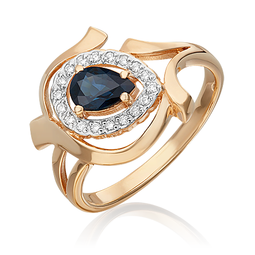 Кольцо, красное золото, 585 проба, бриллиант, сапфир