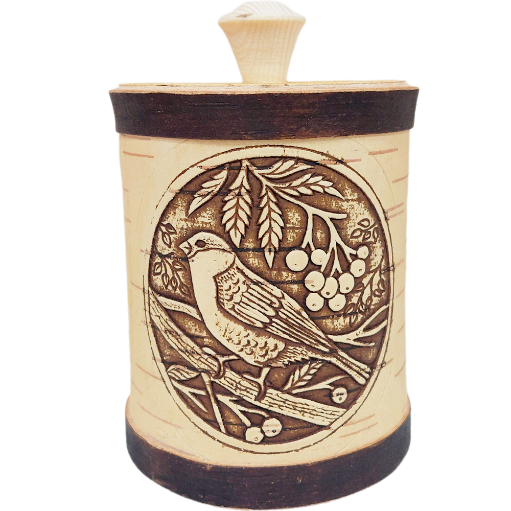 Туесок из бересты ручной работы "Синичка", 900мл.