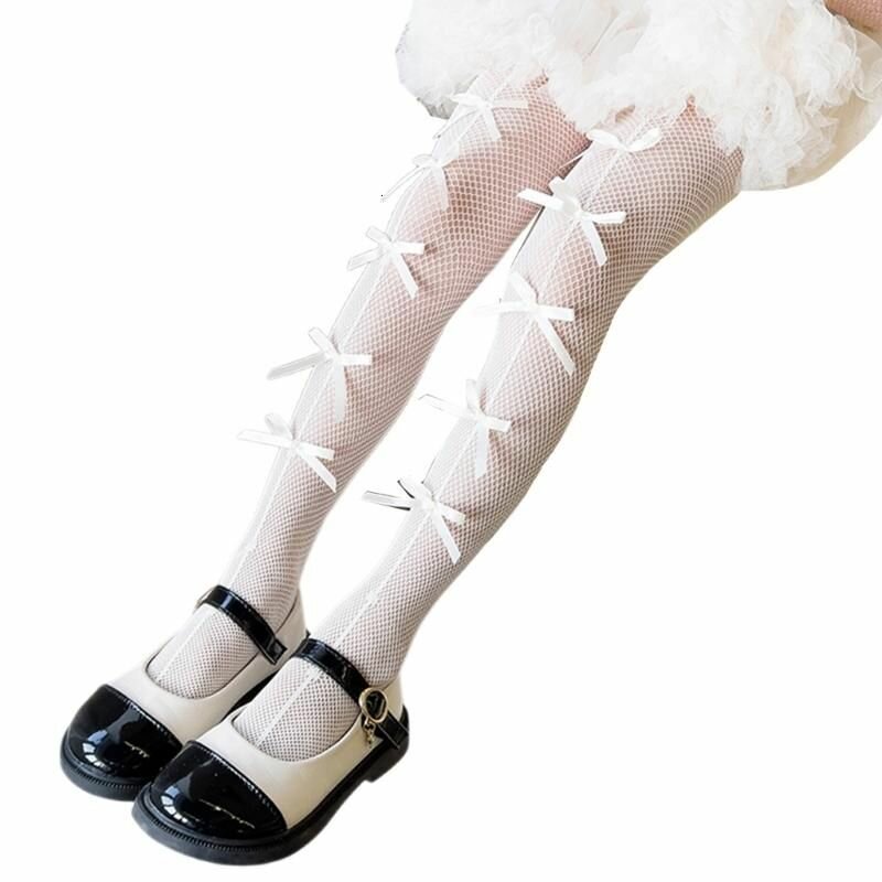 Ажурные чулки с узором, - L - Бежевый с пятью большими бантами