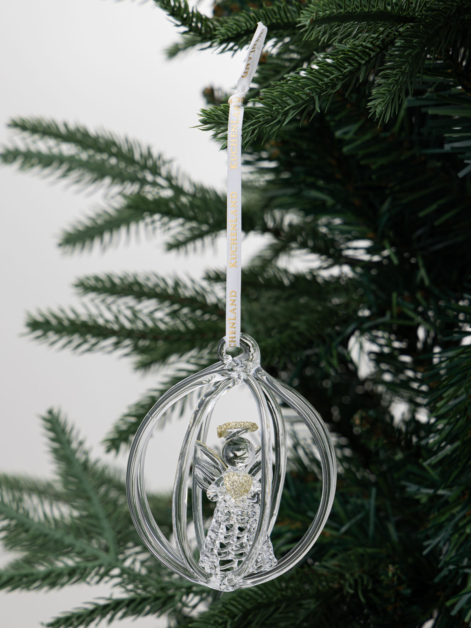 Игрушка елочная, 8 см, стекло, золотистая, Ангел в шаре, Ball shape, Kuchenland