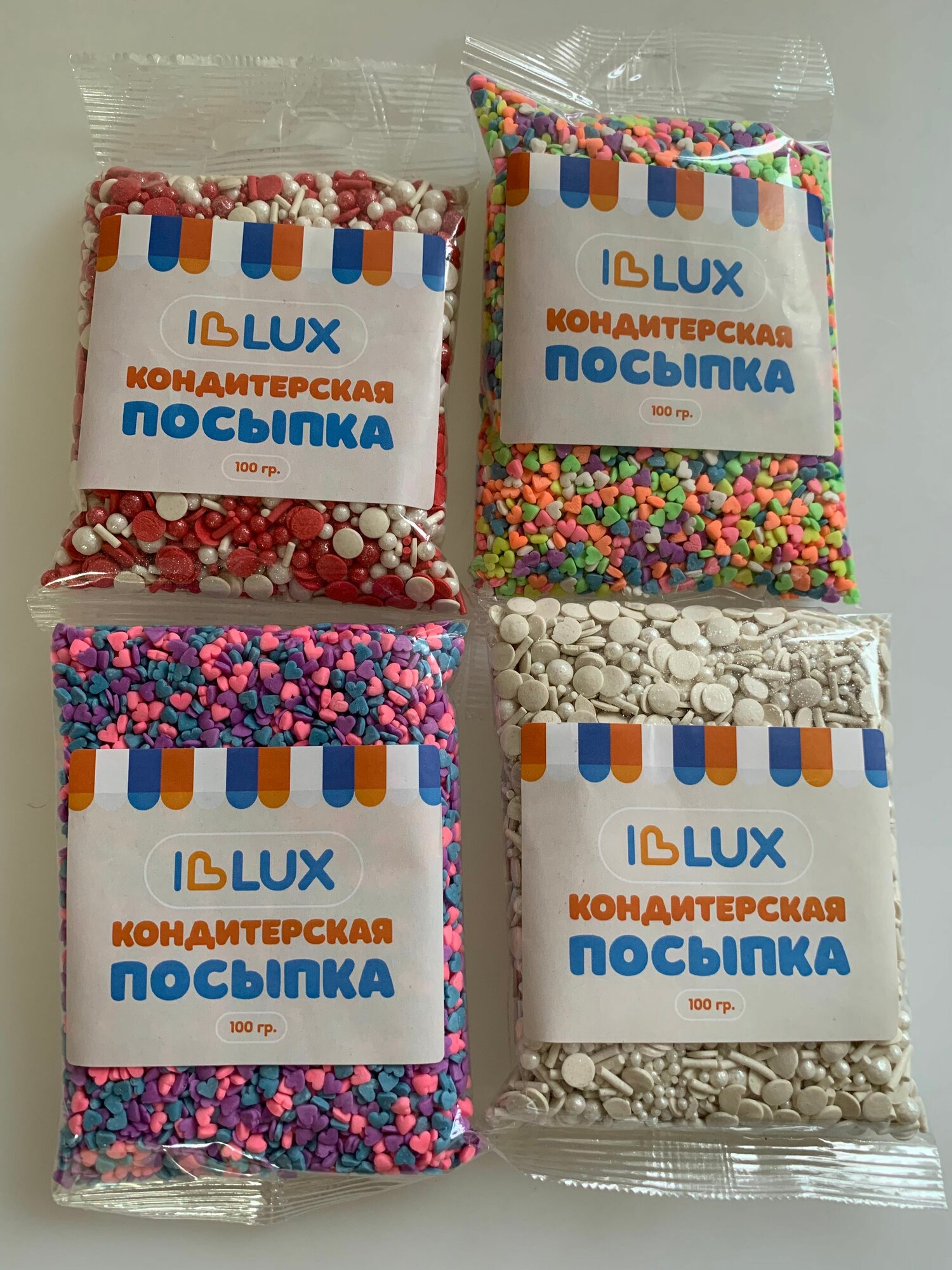 Посыпка кондитерская микс Сердечки, 4 упаковки по 100 гр