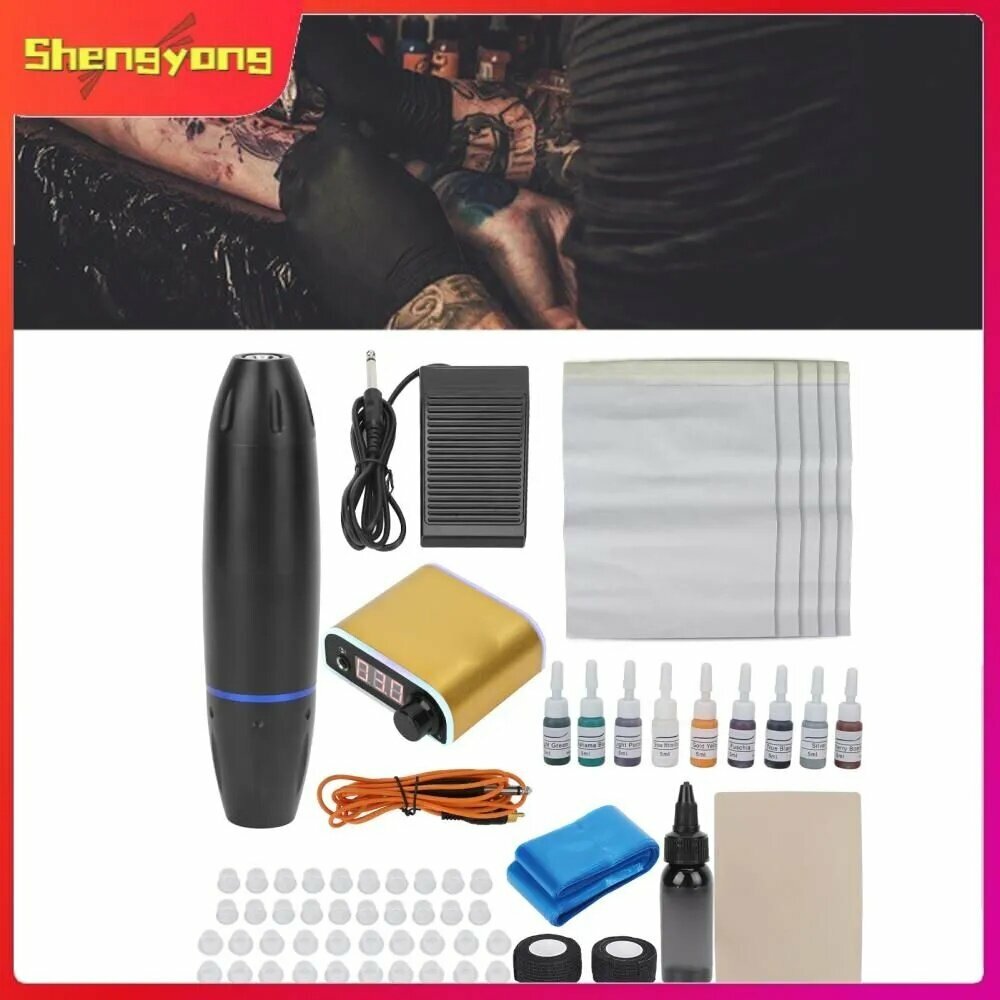 Тату-станция с ротационной ручкой, запас чернил и практическая кожа, для мастеров татуировки
