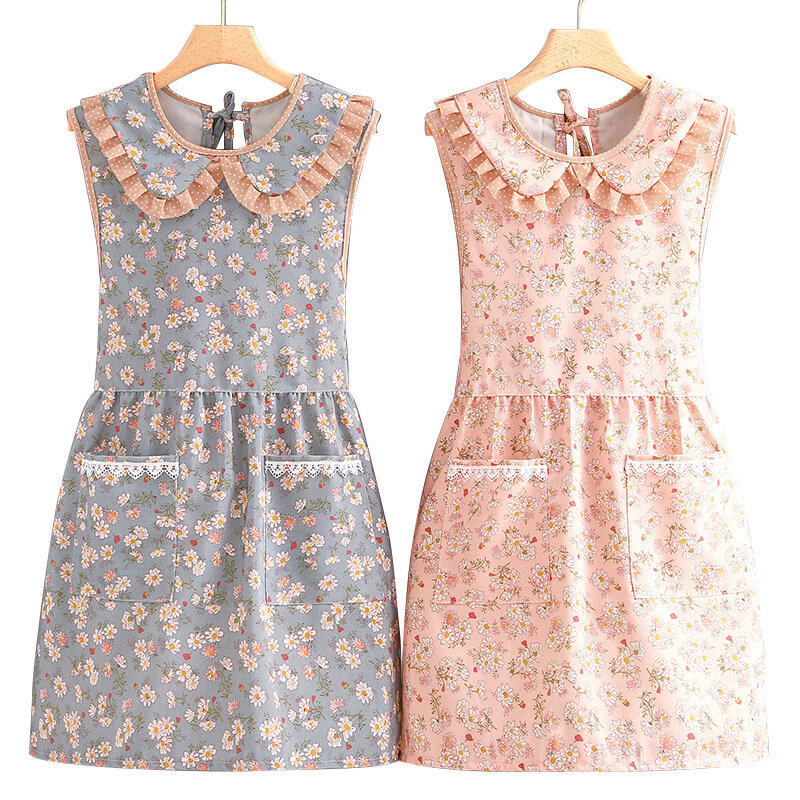 Женский фартук без рукавов с цветочным узором – милые фартуки с воротничком в стиле «кукол» и карманами, винтажный кухонный фартук из холста для готовки, уборки или ведения домашнего хозяйства