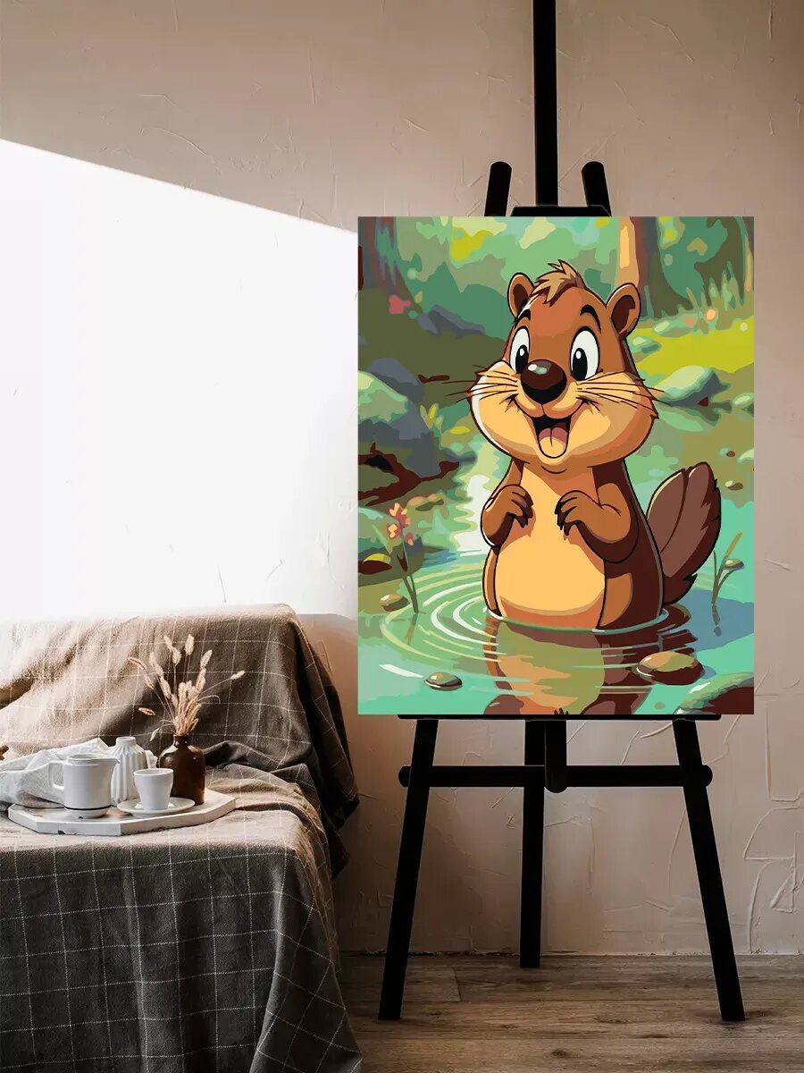 Картина по номерам Мультяшный Бобер Животное Иллюстрация