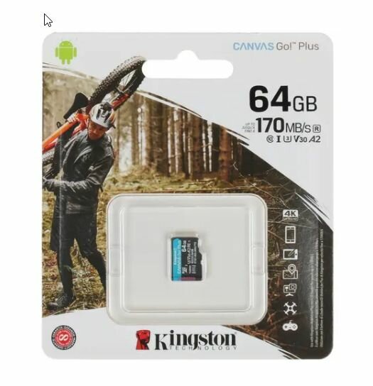 Карта памяти Kingston Canvas Go! Plus microSDXC 64 ГБ (SDCG3/64GBSP)