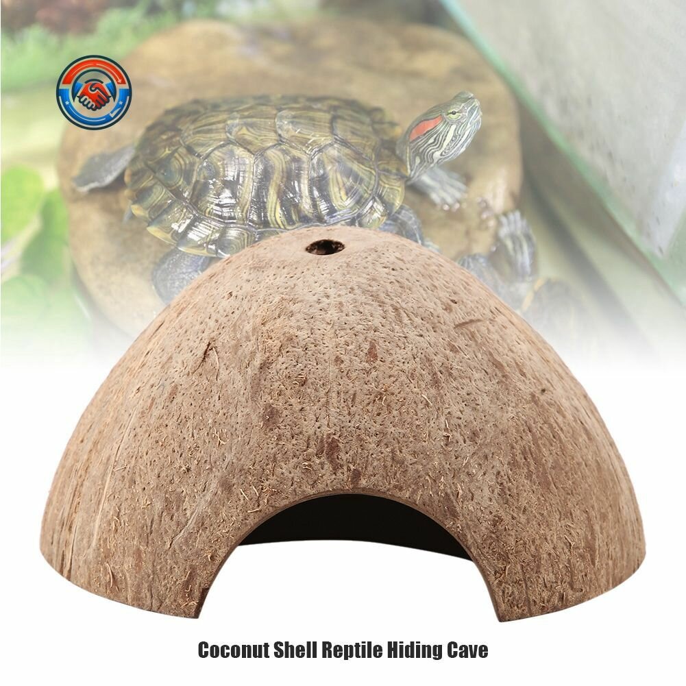 Натуральная пещера из кокоса для аквариума и террариума, укрытие для ящериц, рептилий, пауков и земноводных, безопасный декор для питомца