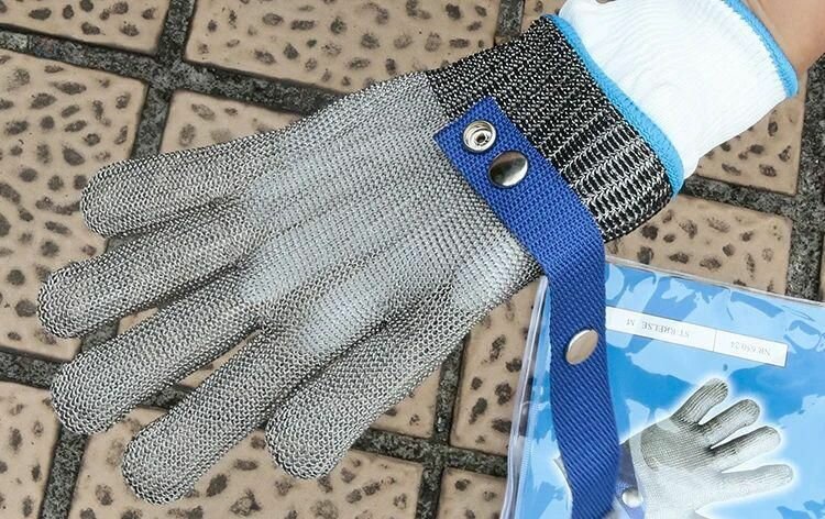 Защитные рукавицы из нержавеющей стали, универсальные антипорезные перчатки для кухни и реза мяса, рыбы, овощей, металлическая сетка 4в1 с регулируемым ремешком, комплект с белой подперчаткой