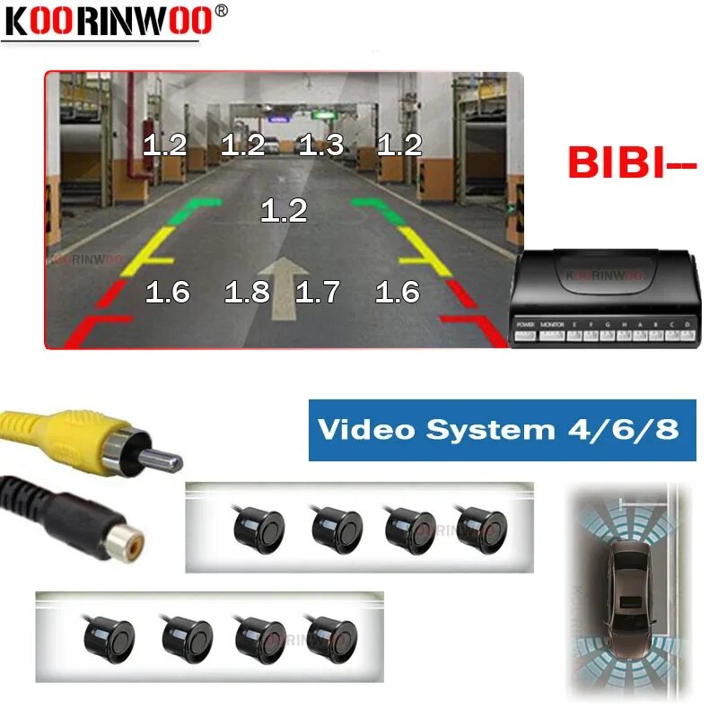 Koorinwoo электромагнитные датчики парковки автомобиля 8/6/4 зонда подсветка передняя задняя сигнализация Parkmaster для навигационной DVD видеосистемы, 4 Sensors, Черный