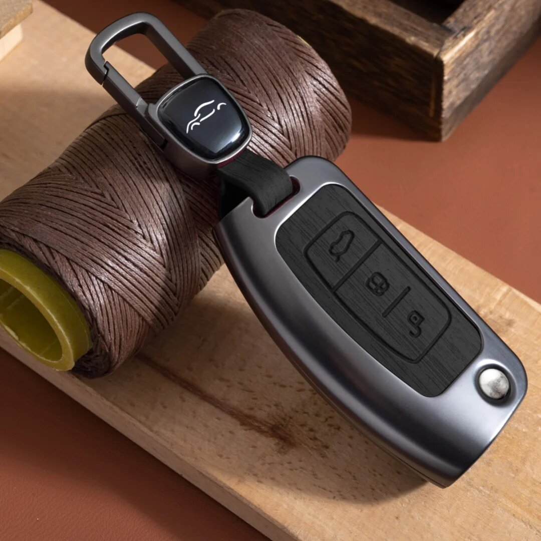 Для Ford Focus 2 MK2 Fiesta Mondeo Galaxy Falcon Territory Ecosport автомобильная металлическая складная сумка для ключей чехол брелок протектор, Ford 3 Buttons, B Style Black