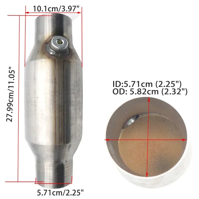 Универсальный автомобильный каталитический нейтрализатор 2 дюйма, 2,25 дюйма, 2,5 дюйма, 3 дюйма, 400 ячеек, глушитель с высоким расходом, катализатор, евро1, круглая нержавеющая сталь, 2.25 inch