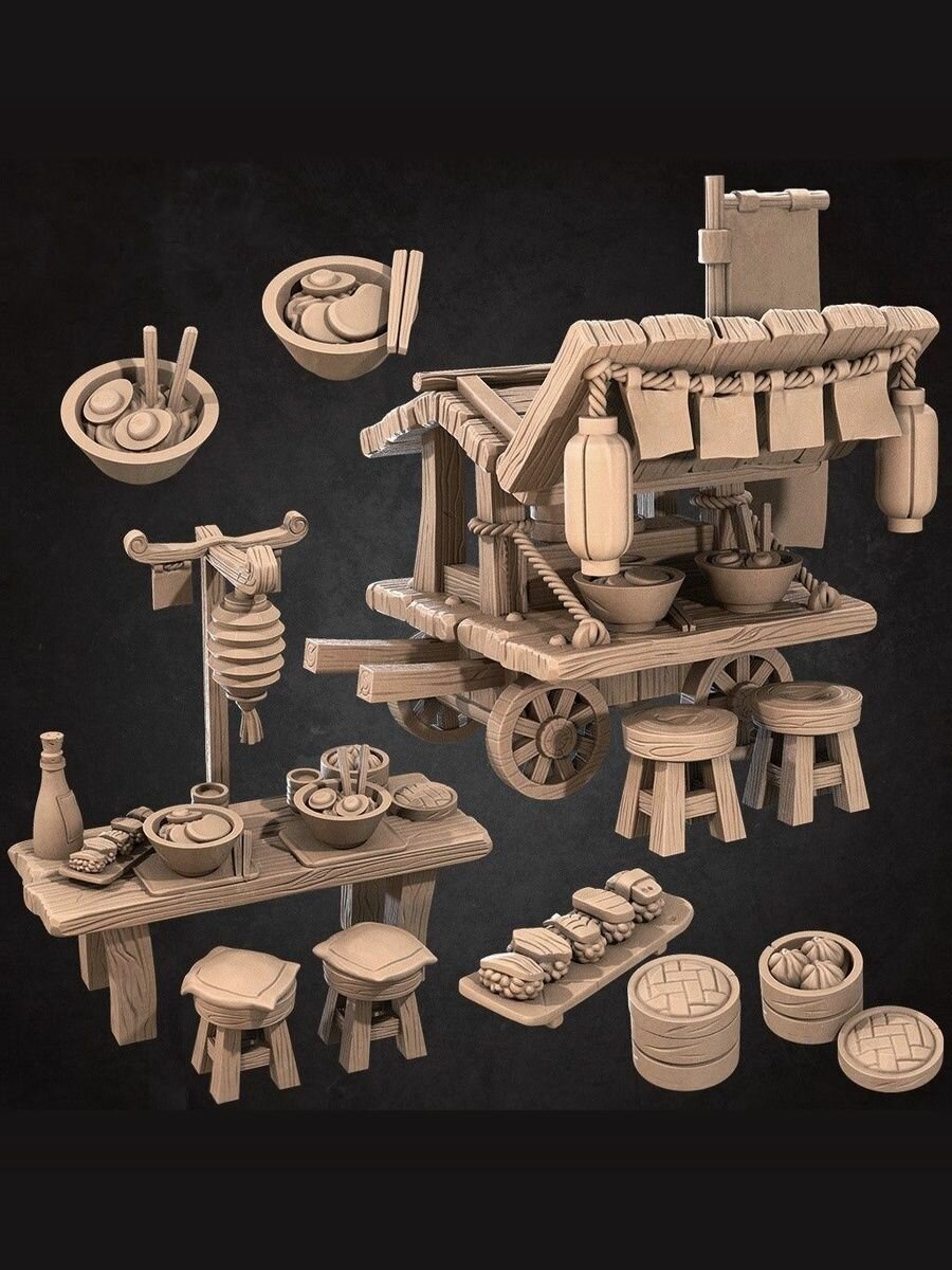 Фэнтези миниатюры "Набор декораций японский стойка с раменом" для настольных игр и раскрашивания