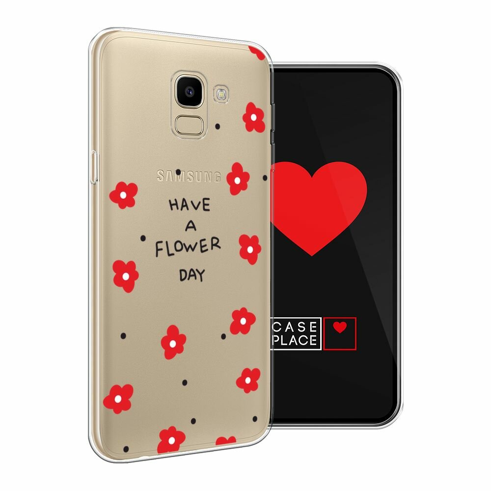 Чехол на Samsung Galaxy J6 2018 / Самсунг Галакси Джей 6 2018 с принтом "Have a flower day 2", прозрачный — фото 1