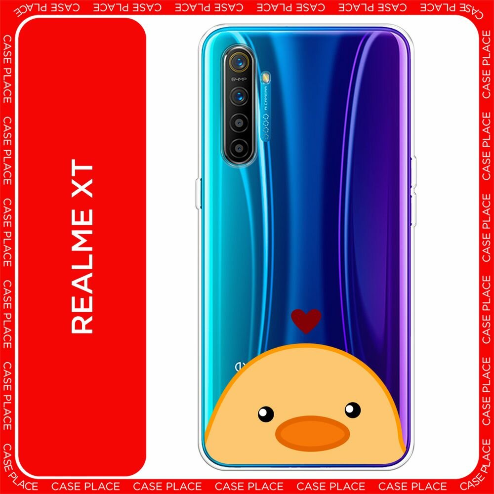 Чехол на Realme XT / Реалми XT с принтом "Влюблённая уточка - 14 февраля", прозрачный
