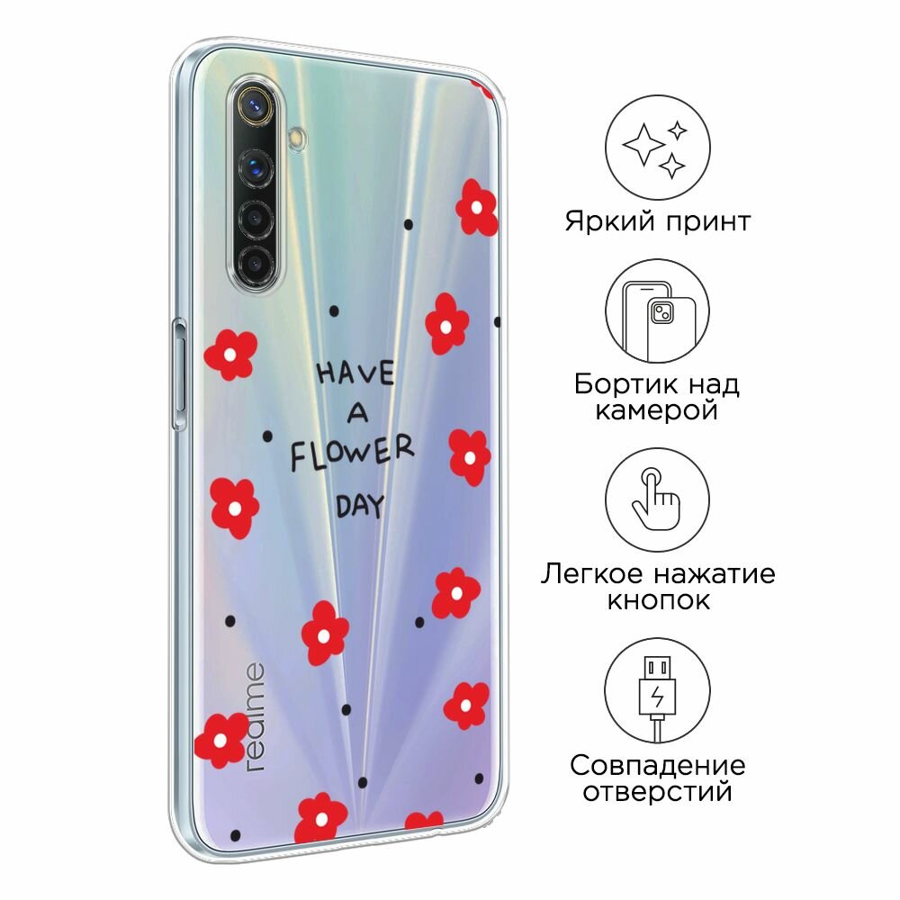 Чехол на Realme 6 / Реалми 6 с принтом "Have a flower day 2", прозрачный — фото 1