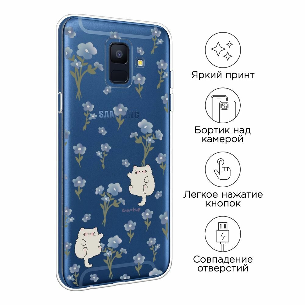 Чехол на Samsung Galaxy A6 / Самсунг Галакси А6 с принтом "Gentle cats", прозрачный — фото 1