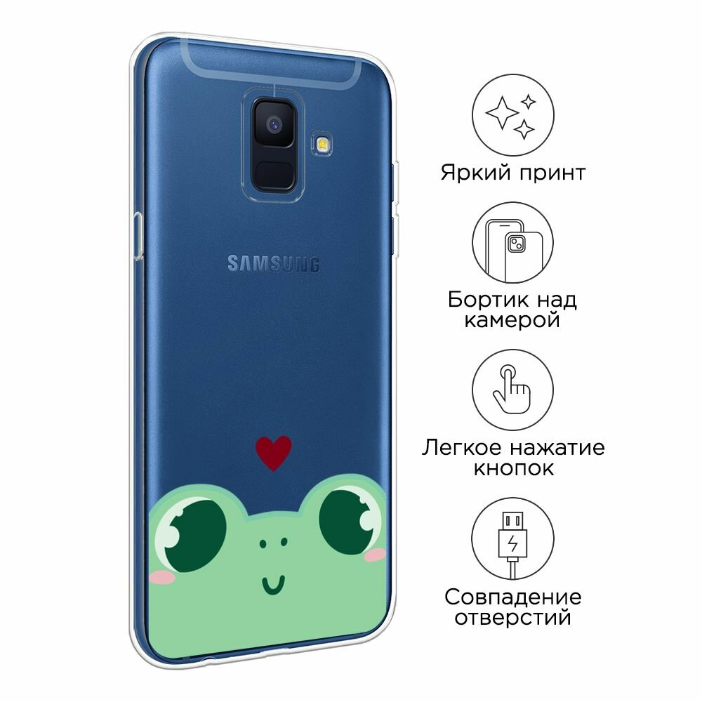 Чехол на Samsung Galaxy A6 / Самсунг Галакси А6 с принтом "Влюблённая лягушка - 14 февраля", прозрачный — фото 1